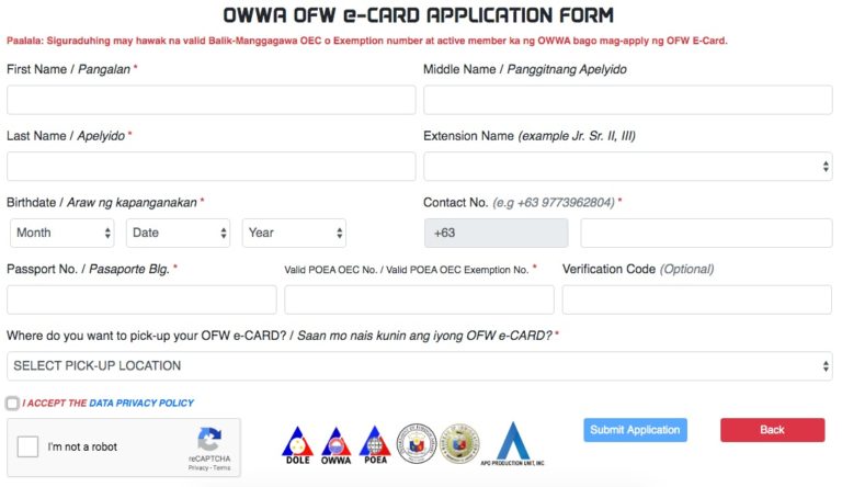 OWWA E-Card Application for OFW (Overseas Filipino Workers)